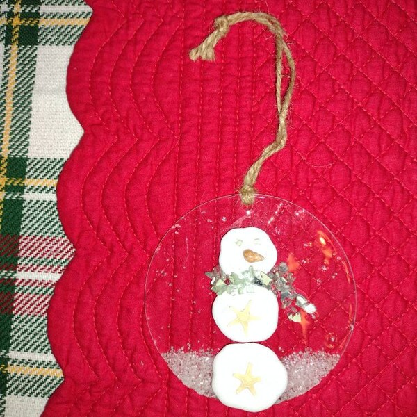 Coastal Christmas Ornament – Sand Dollar Snowman, Crushed Glass Resin ...