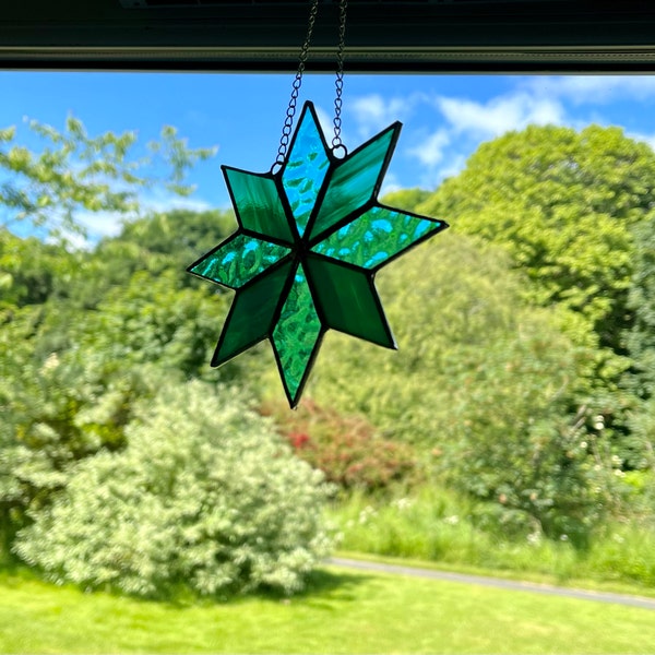 Stained Glass Hanging Star Suncatcher Window Decoration, Emerald Green ...