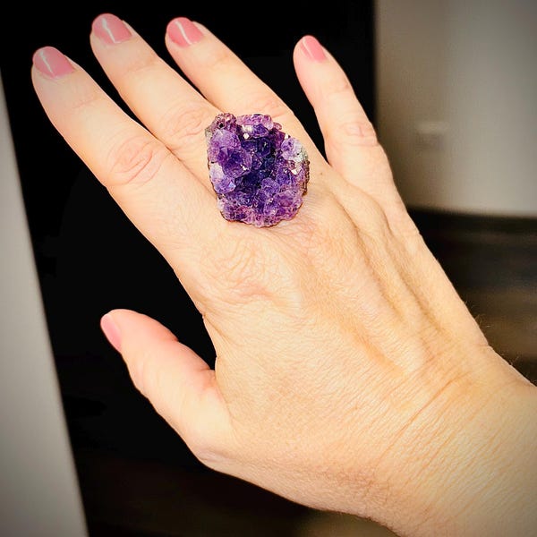 Herkimer Diamond Ring. Large Gemstone of Quartz. Copper Plated Jewel. Raw Diamond, Rough Stone ...