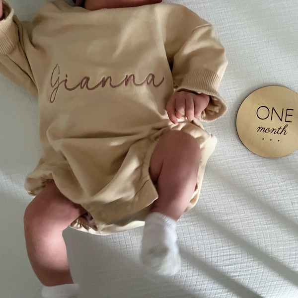 Baby Sweatshirt Romper, Organic Cotton Embroidered Long Sleeve Infant Sweatshirt,personalized ...