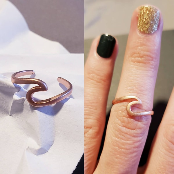 Matte Pink Rose Adjustable Wave Ring- Nalu Ring, Ocean Ring, Tidal Wave ...