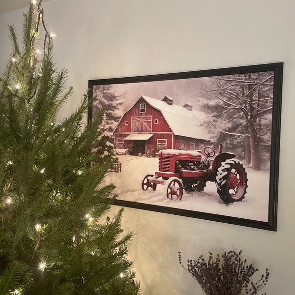 Farmhouse Winter Wonderland Landscape Wall Art Christmas Sketch Outdoor ...
