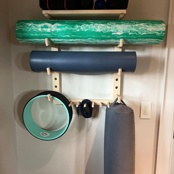 Fully Adjustable Yoga Mat Holder Shelf Home Gym Wall Organizer Home Gym ...
