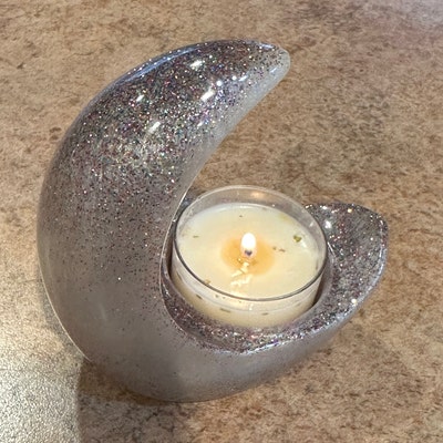 Blue Sparkle Half Moon Tealight Candle Holder - Etsy