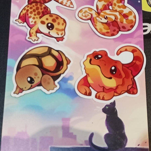 Cute Reptiles Sticker Set - Bearded Dragon, Crested Gecko, Tortoise ...