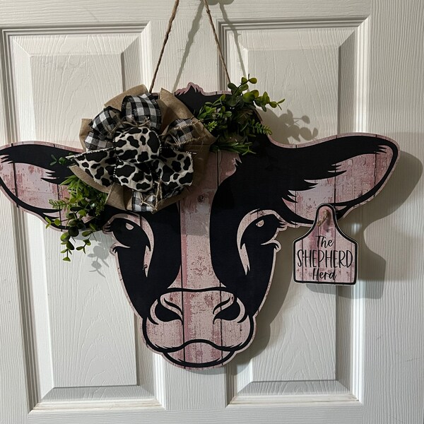 Cow Door Hanger - Cow Print Wreath - Cow Tag Door Hanger - Personalized ...