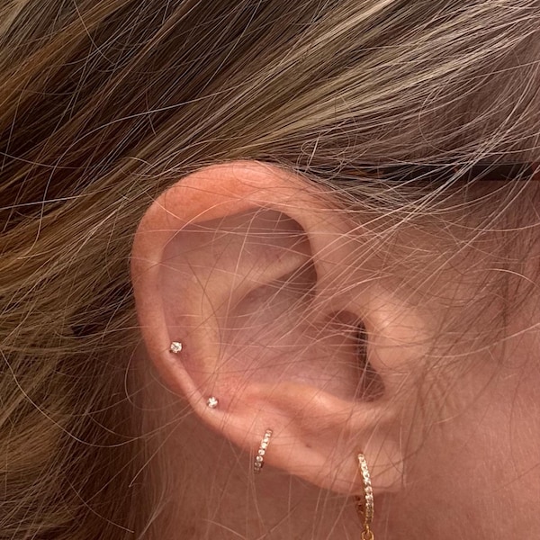 Threadless Push Pin Flat Back Labret 16G/18G/20G Stud Earrings Titanium ...