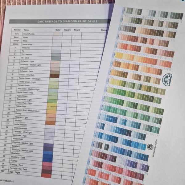 Printable Diamond Painting DMC Color Chart Tracker Inventory Sheet ...