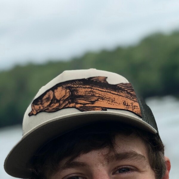 Snook Fishing Trucker Hat Genuine Leather Patch Hat, Fishing Accessory ...
