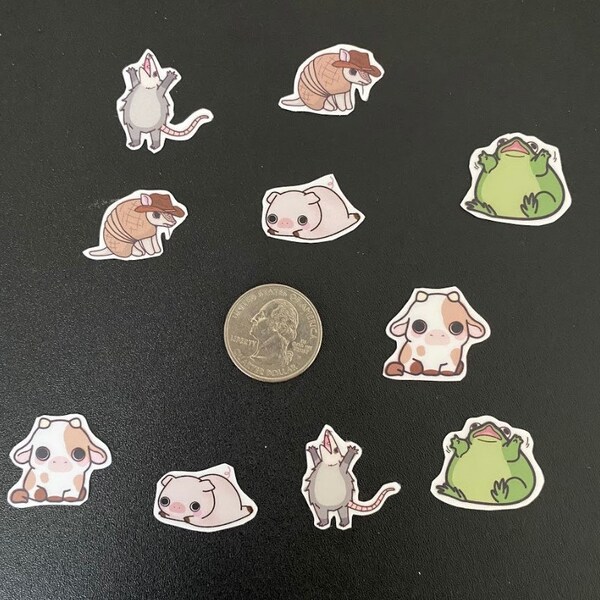 10 Pack Woebegone Animal Mini Sticker Flakes / Cute Funny Frog Cow ...