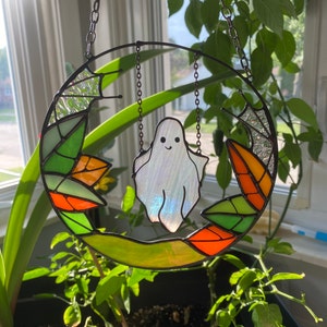Gothic Suncatcher Ghost Funny Halloween Stain Glass ORIGINAL Horror ...