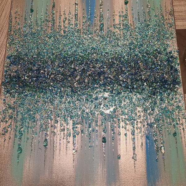 Glitter Glass Painting, Glitter Painting, Silver Glitter Art, Turquoise ...