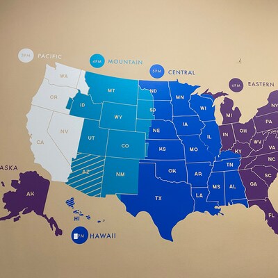 Medium United States Time Zone Map MULT-COLOR Wall Decal Custom Vinyl ...