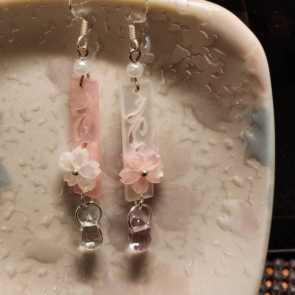 Wind Chime Sakura Earrings | Asymmetric Elegant Cherry Blossom Dangle ...