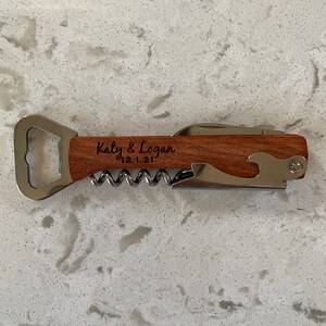 Engraved Corkscrew Opener, Personalized Wood Bottle Opener, Wine ...