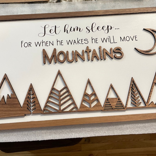 Walnut Wood Sign for Kids: Boho Mountain Nursery Decor Let Him Sleep ...