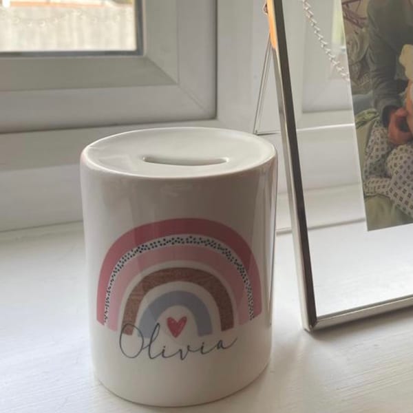 Personalised Rainbow Money Box, Rainbow Bedroom Décor, Child Piggy Bank ...