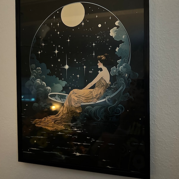 Art Nouveau Celestial Moonlit Bathing Lady Poster - Etsy
