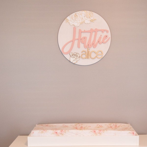 Wooden Name Sign Roses | 3D Name Sign Wood | Rose Nursery Decor |floral ...