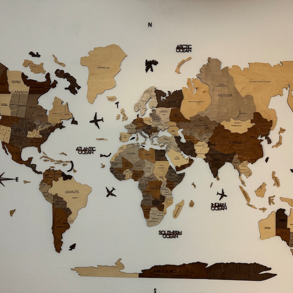 3D Wooden World Map, Panel Wall Art, Push Pin Map on Board, Home Decor ...