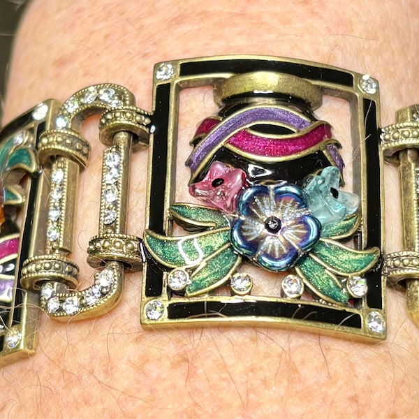 Art Deco Enamel Flower Bracelet: Vintage Gatsby Jewelry - Etsy