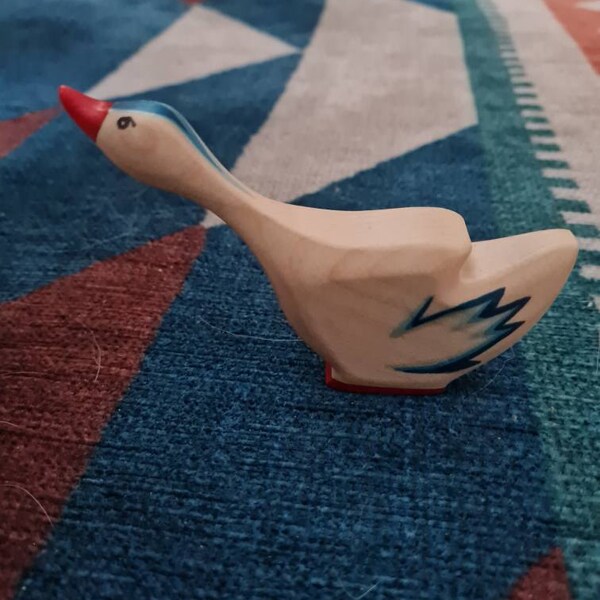 Toy Goose Wooden - With the Head up and Blue Wings Size: 11,0 X 3,5 X 2 ...