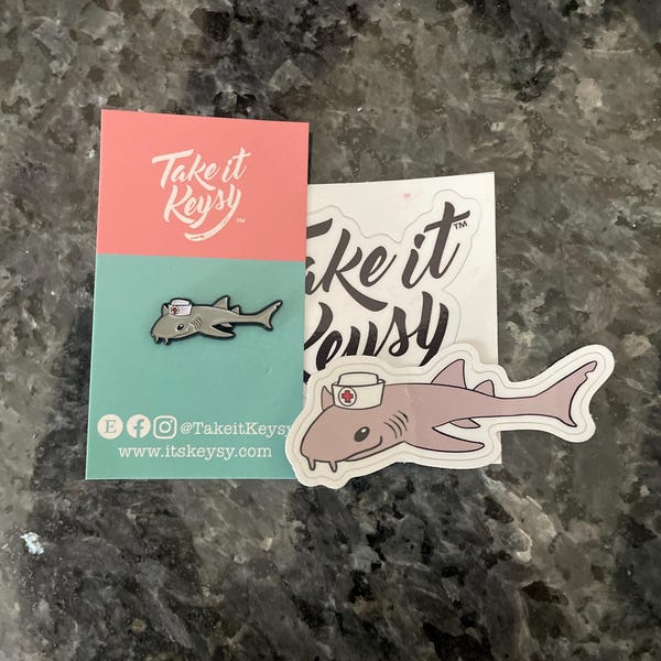 Nurse Shark Pin & Free Sticker, Nurse Week Gift - Etsy