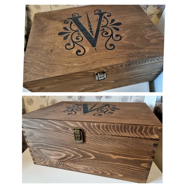 Personalised Monogram Box - Engraved Initial Wooden Box - Pine Wood ...