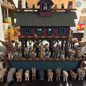 Hand Carved Wood Noah's Ark, Wooden Ark, Wood Noah's Ark, Heirloom Noah ...