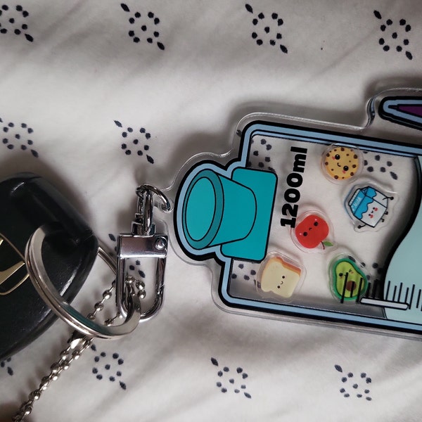 Tubie Feeding Shaker Keychain (with 5 Cute & Happy Food Charms, Double ...
