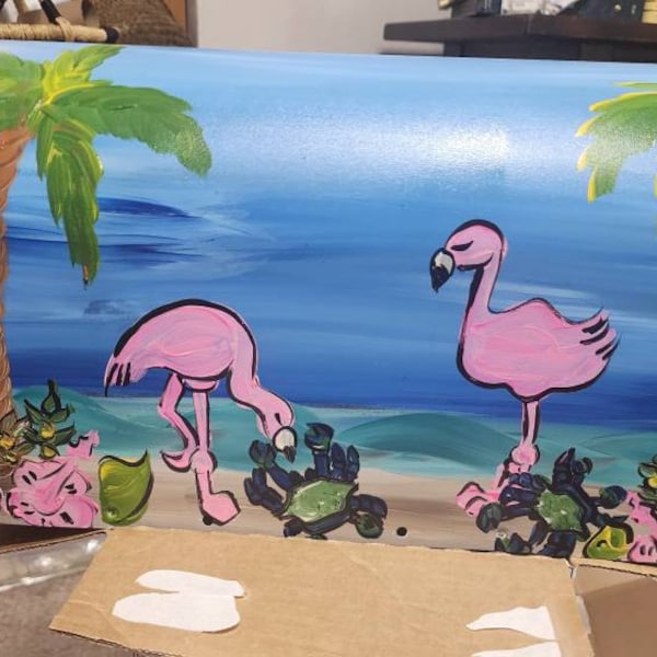 Hand Painted Mailbox: Flamingo & Crab Beach Scene - Etsy