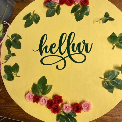 Hellur Welcome Sign SVG, Round Door Hanger SVG, Housewarming Gift ...