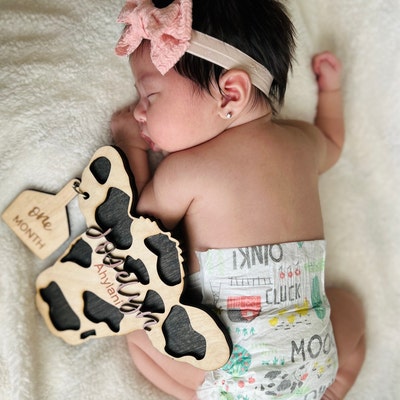 Cow Tag Baby Milestones Baby Shower Gift Baby Boy Birth - Etsy