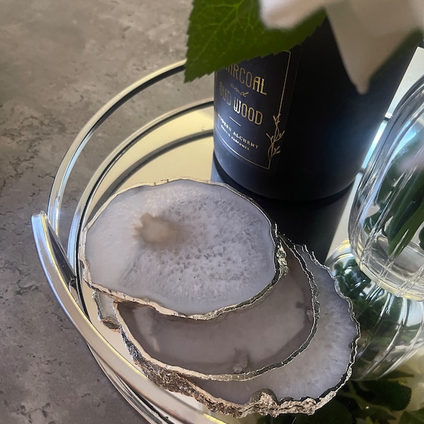 Silver Edge Agate Stone Coasters, Agate Coasters in the Uk, Crystal ...
