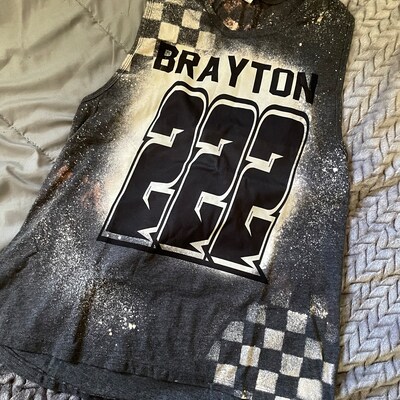 Check Size Chart Personalized Race Car Number Tank Top, Bleached Tops ...