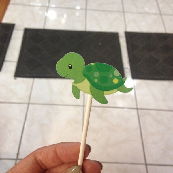 Turtle Cupcake Toppers - Turtle Birthday - Turtle Baby Shower - Under ...