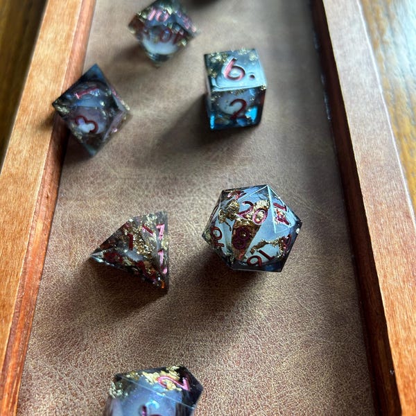 Sage’s Glyphed Green Cracked Glass Gemstone Polyhedral Dice Set ...