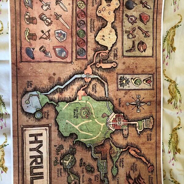 Map of Hyrule From Legend of Zelda, Ocarina of Time English or Hylian ...