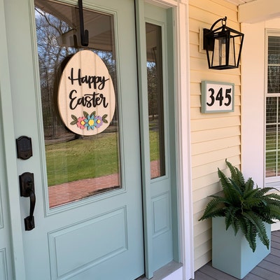 Happy Easter Sign With Flowers, Easter Egg Door Decor, Spring Door ...