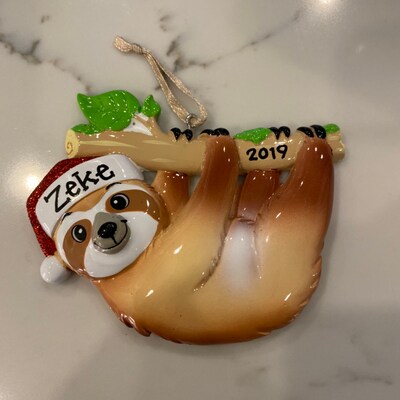 Sloth Personalized Ornament Adorable Animal Critter Christmas Hand ...