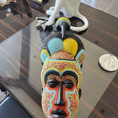 On Sale Exquisite West African Mask With Green and White Beads hand ...