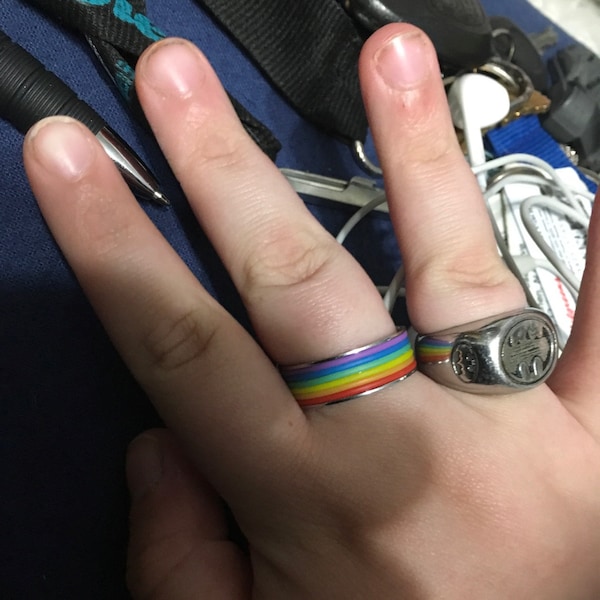 Stainless Steel Rainbow Ring for Men or Women LGBT Pride Promise Ring ...
