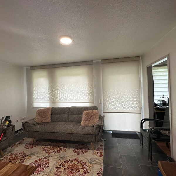 Patterned Laser Cut Double Mechanism Tulle and Roller Blinds Curtain ...