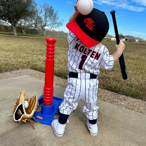 Baby Baseball Outfit 2 Pc EMBROIDERED - Red Pinstripe Baseball Jersey ...