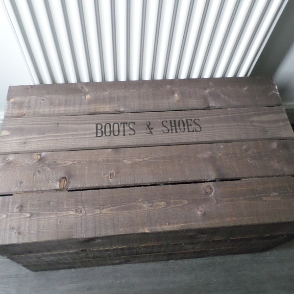 Large Boot & Shoes Lidded Box Vintage Style Reproduction Wooden Bushel ...