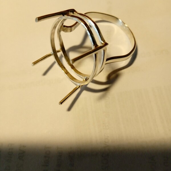 925 Sterling Silver Collet Ring, Gold Plated New Design Oval Open Blank ...