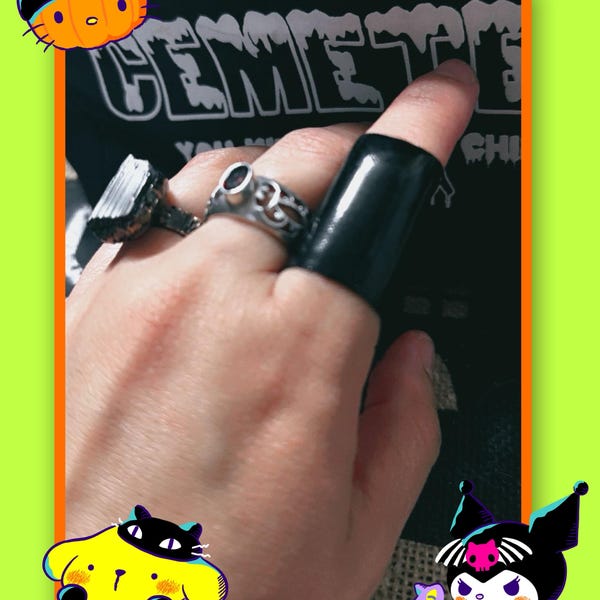 Black PVC Finger Cuff Gloss Latex Ring Concert Stage Jewelry Passion ...