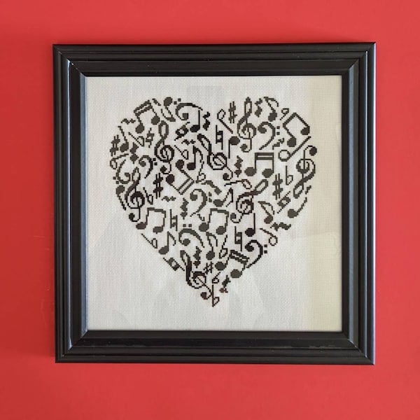 Heart of Musical Notes Cross Stitch Pattern, Music Cross Stitch ...