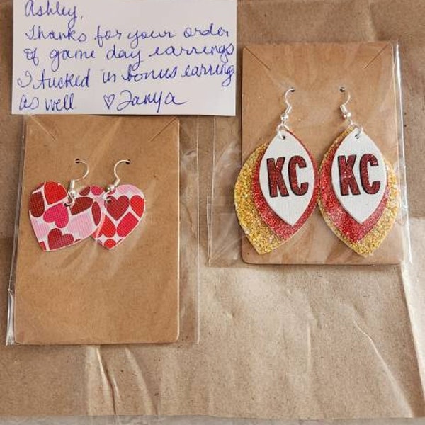 KC Chiefs Earrings, Leather KC Football Earrings, Kansas City Football ...