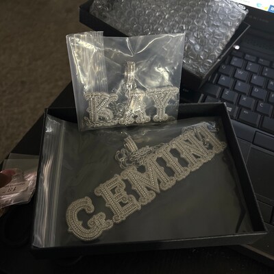 Custom Diamond Icy Script Nameplate Necklace With Tennis Baguette Chain ...